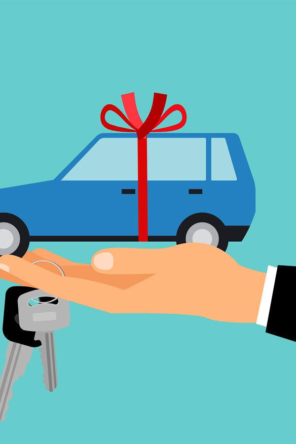 Man hand holding gift car