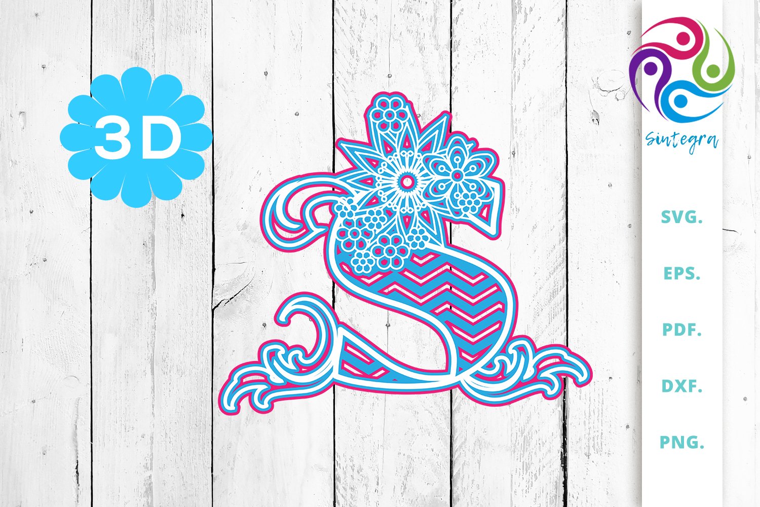 3D Multilayer Floral Chevron Letter S , SVG Cut File