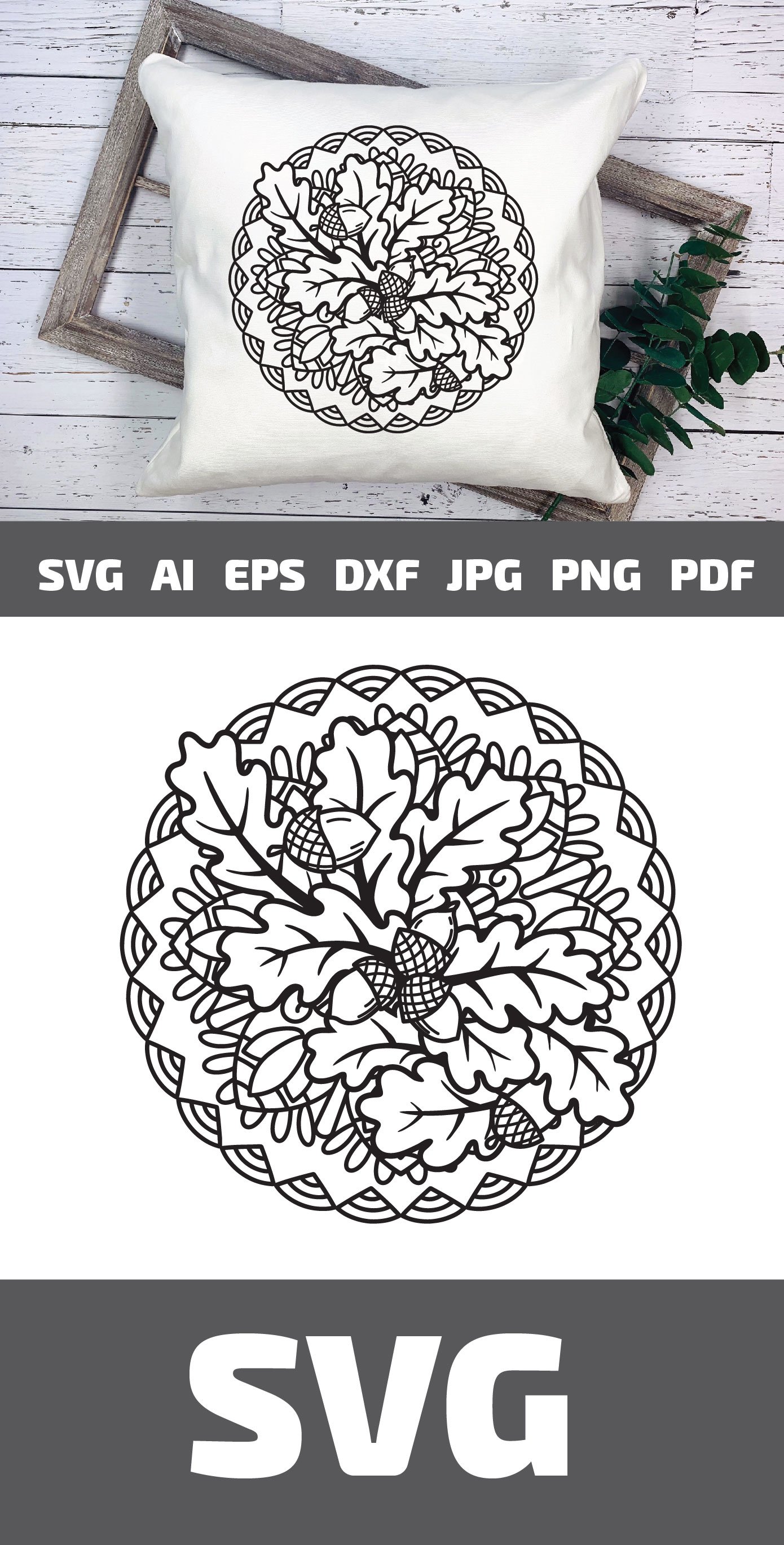 Fall Mandala SVG | Zentangle SVG | Acorn SVG | Oak Leaves
