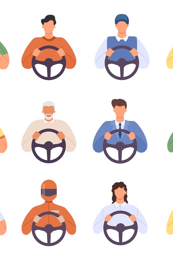 Drivers. Man and woman driving car icons. Taxi cab driver an