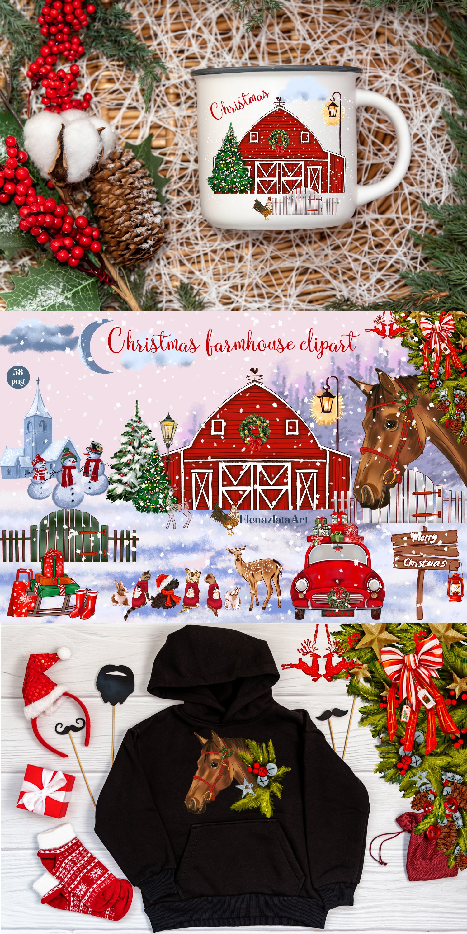 Christmas farmhouse clipart collection (2200778)