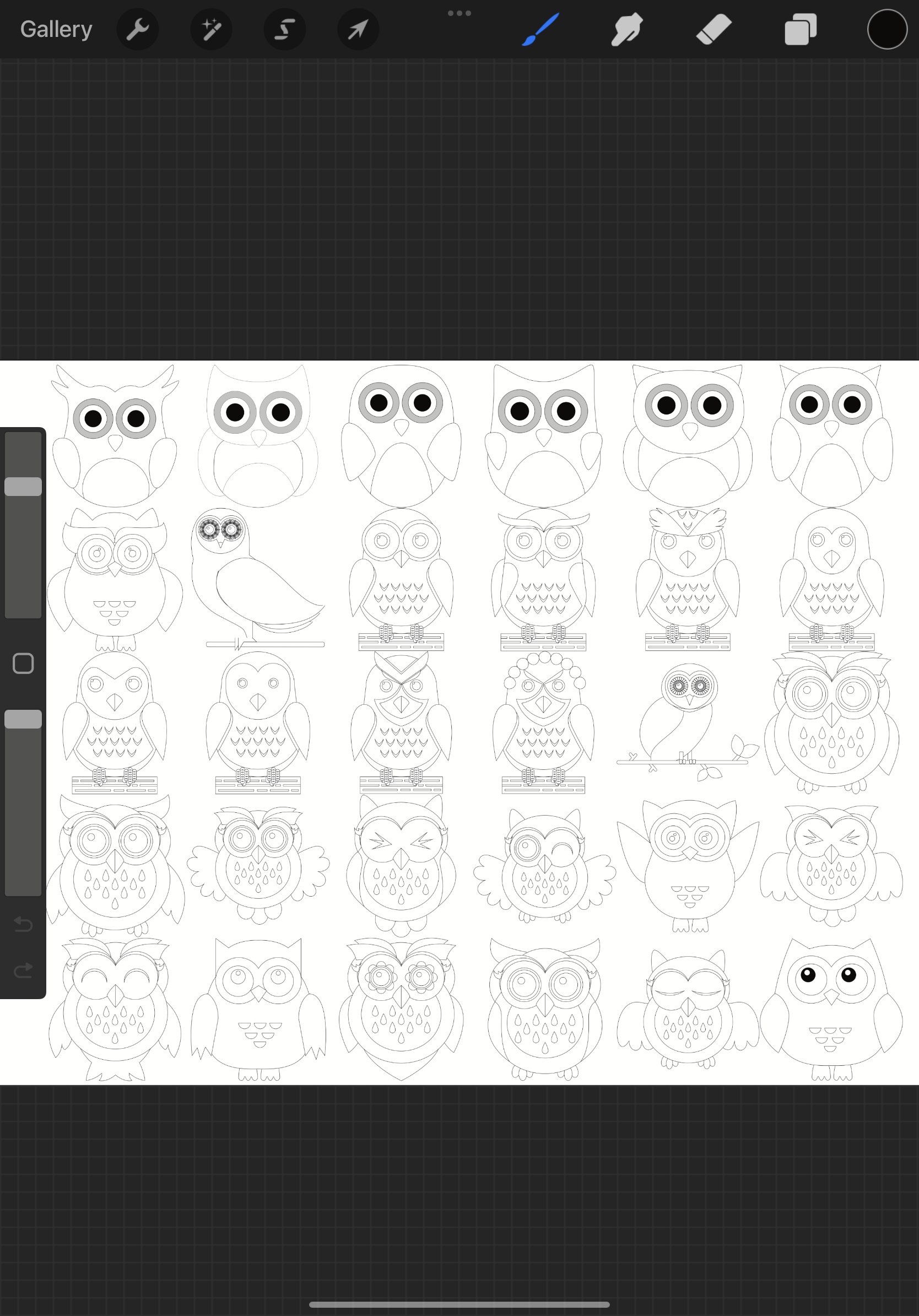 Cartoon Owl Outlines Set 2 Procreate Brush Stamps, 30 Owls