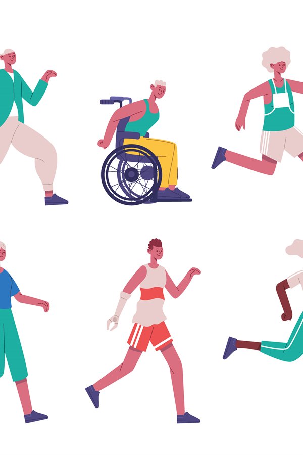 Jogging characters. Running female and male people, sprintin