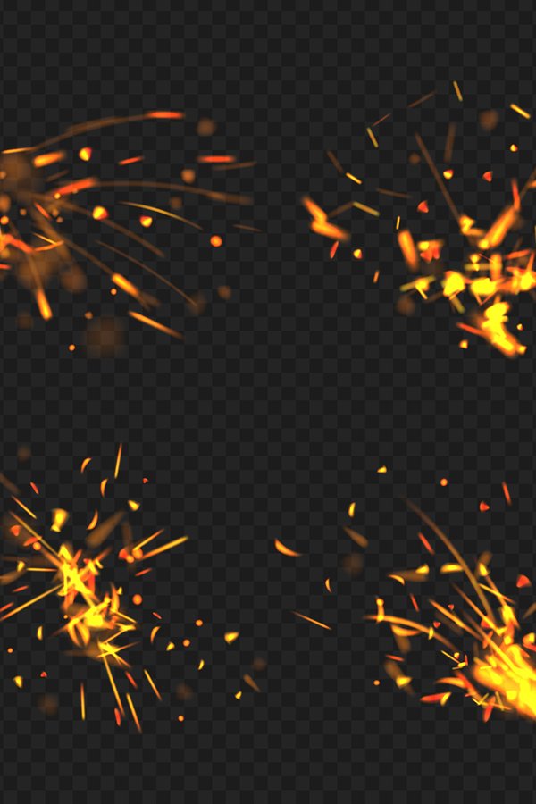 Realistic sparks. Fire effects flame little parts glowing pa