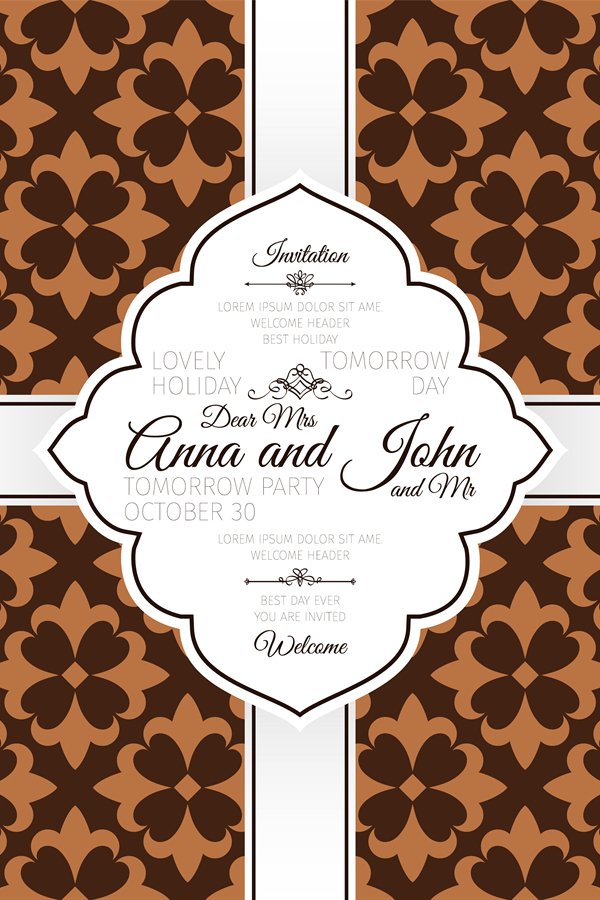 Invitation card with brown french pattern