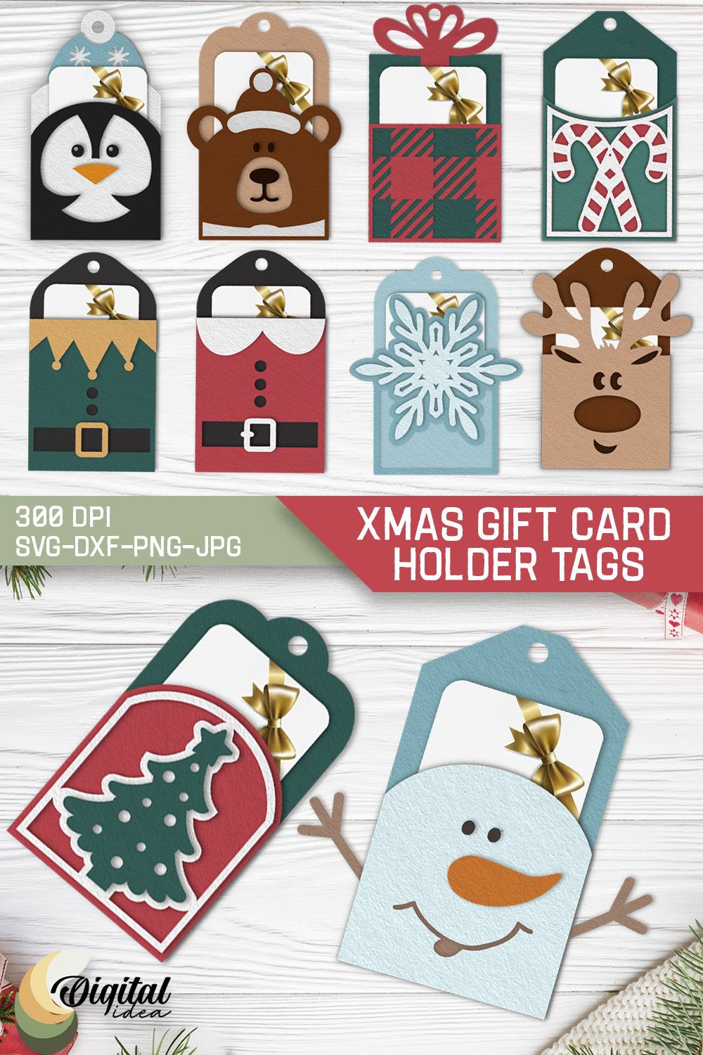 Christmas gift card holder tags bundle. 3D layered (2890279)