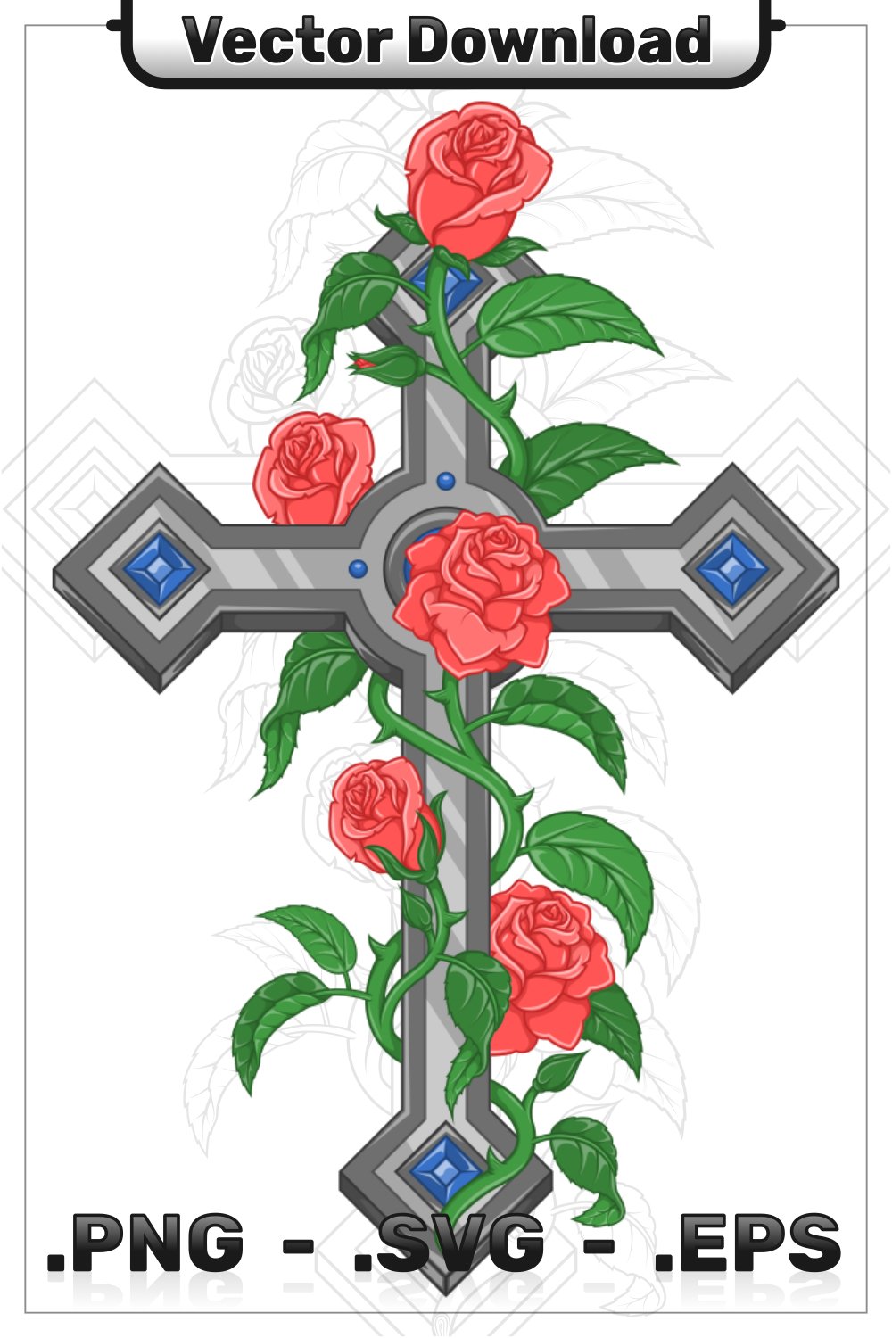 Vector Design Cross Surrounded By Roses