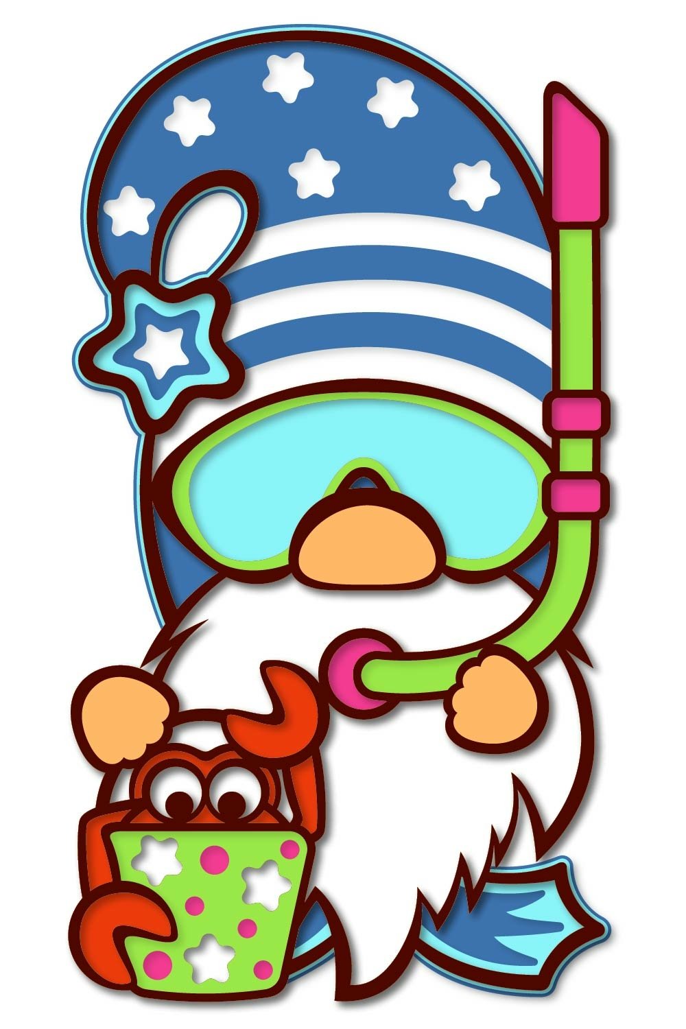 Layered Summer Gnome Scuba Diver Mandala SVG