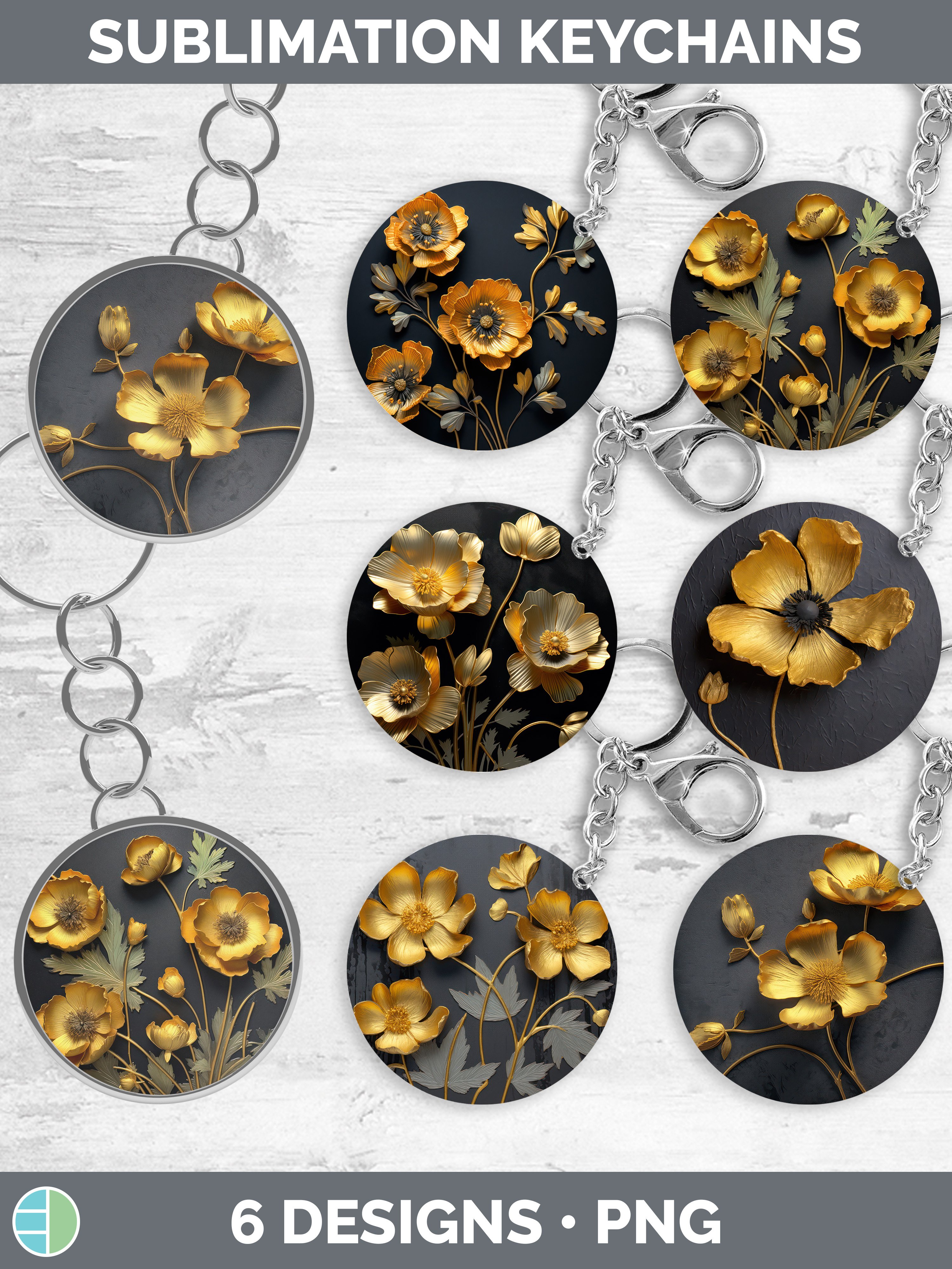 3D Elegant Buttercup Flowers Keychain | Sublimation Keyring
