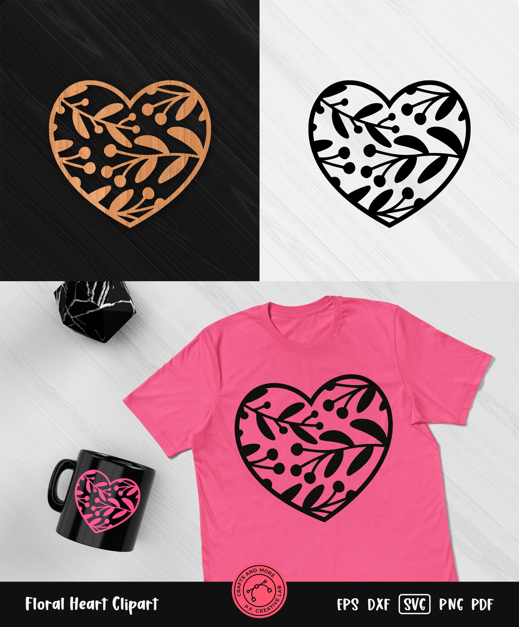 Feminine Floral Heart SVG Clipart