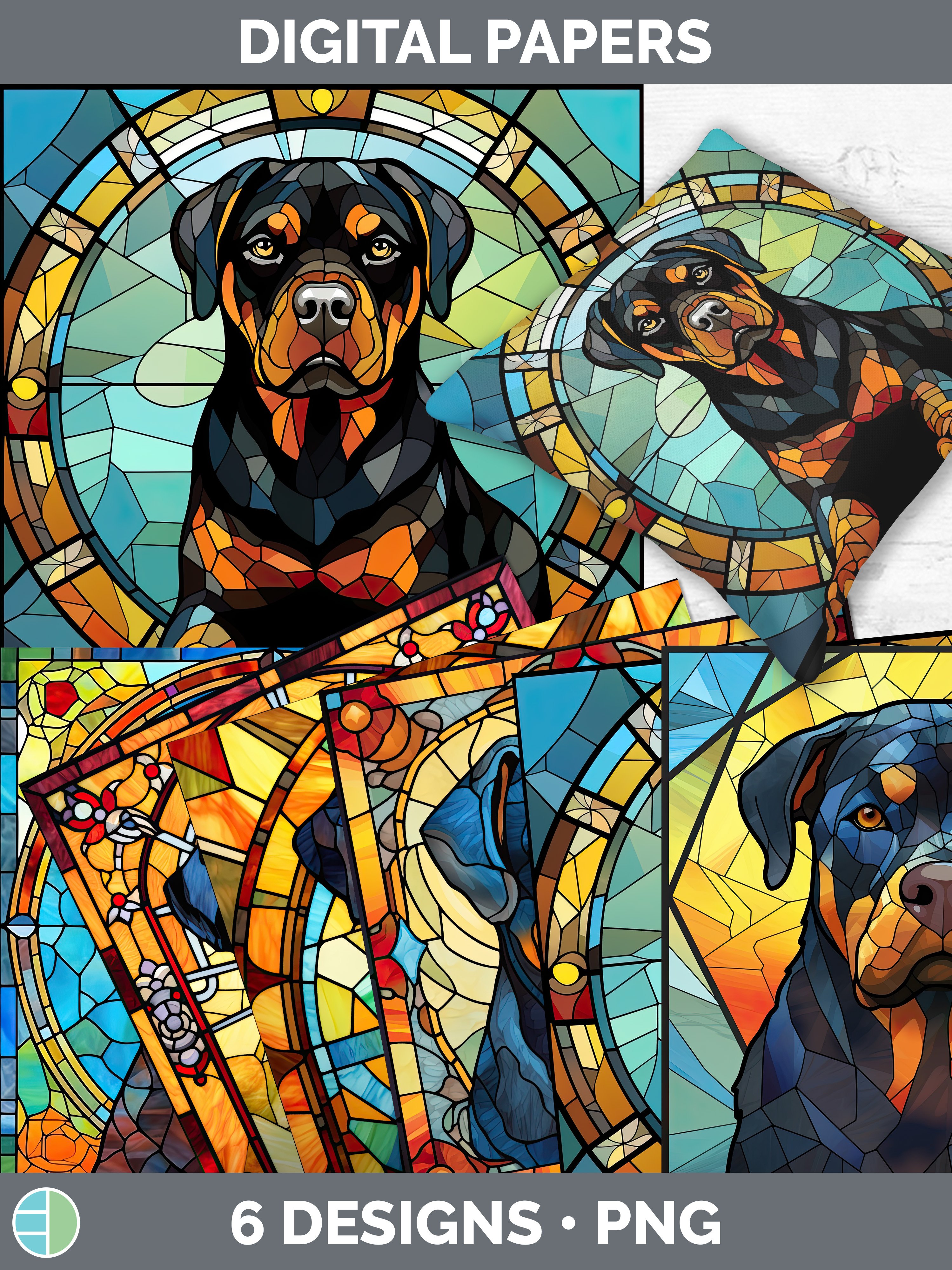 Stained Glass Rottweiler Dog Paper Backgrounds | Digital Scr