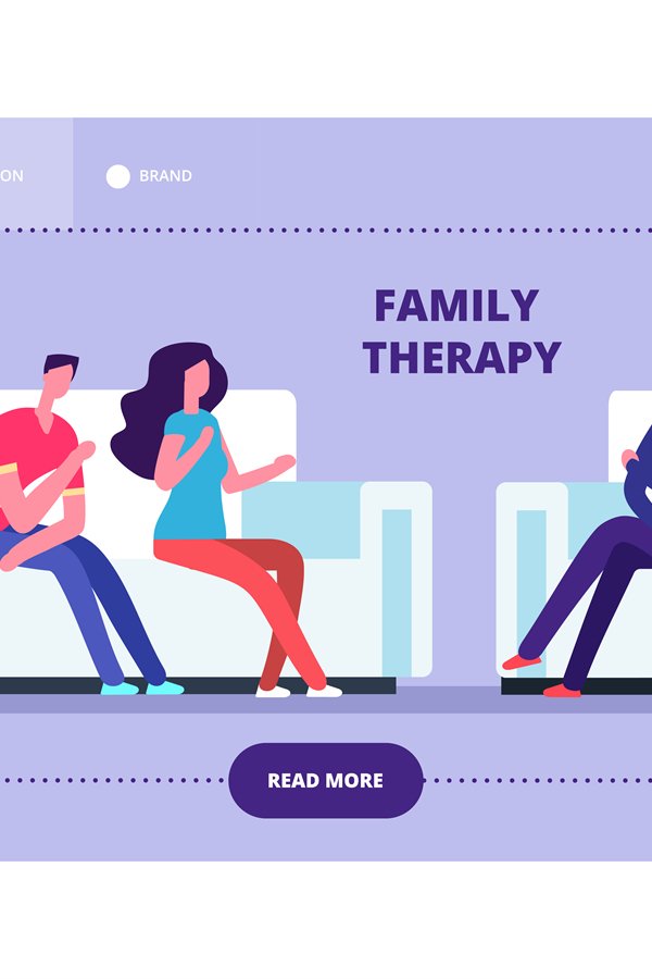 Family therapy vector web page. Wife and husband at psychoth