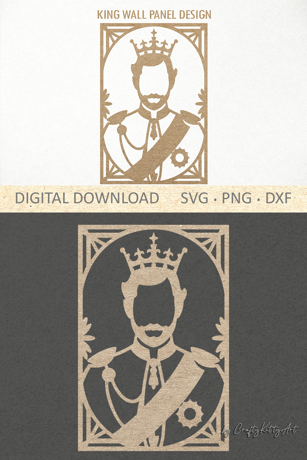 King SVG. Wall panel laser cut, paper cutting template.