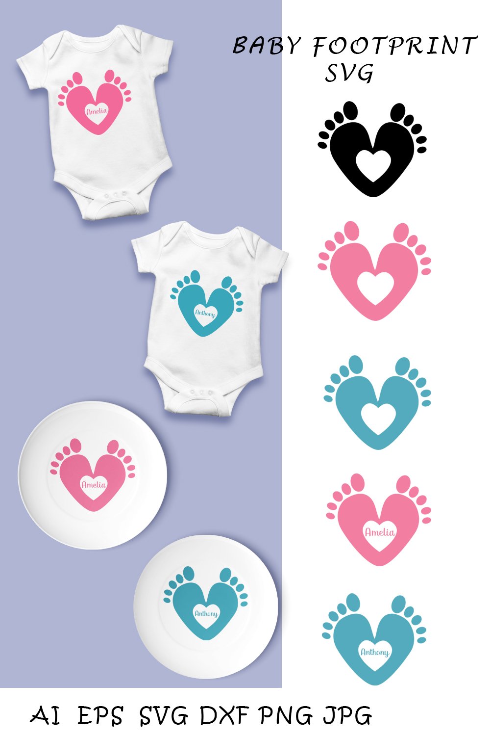Baby Footprint monogram svg. Heart svg. Baby feet (1176619)