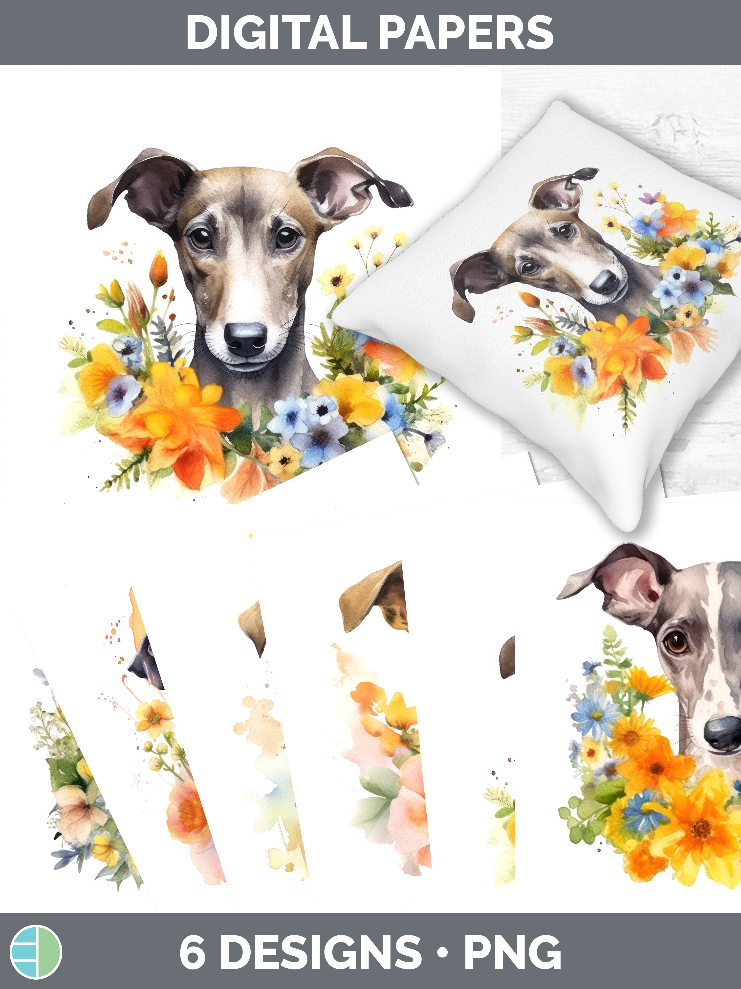 Watercolor Greyhound Dog Paper Backgrounds | Digital Scrapbo