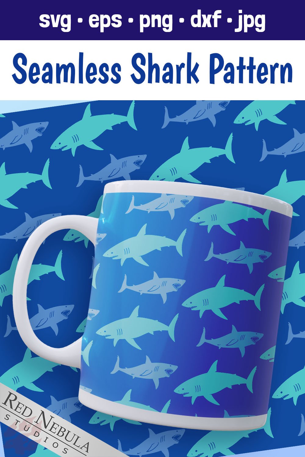 Blue Shark Seamless Pattern | Ocean Digital Paper