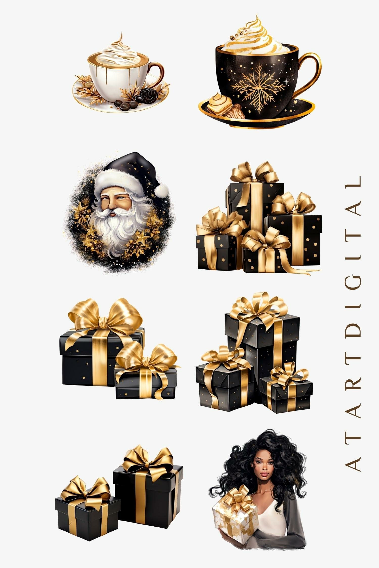 Christmas Digital Fashion Clipart Bundle, Holiday Glam