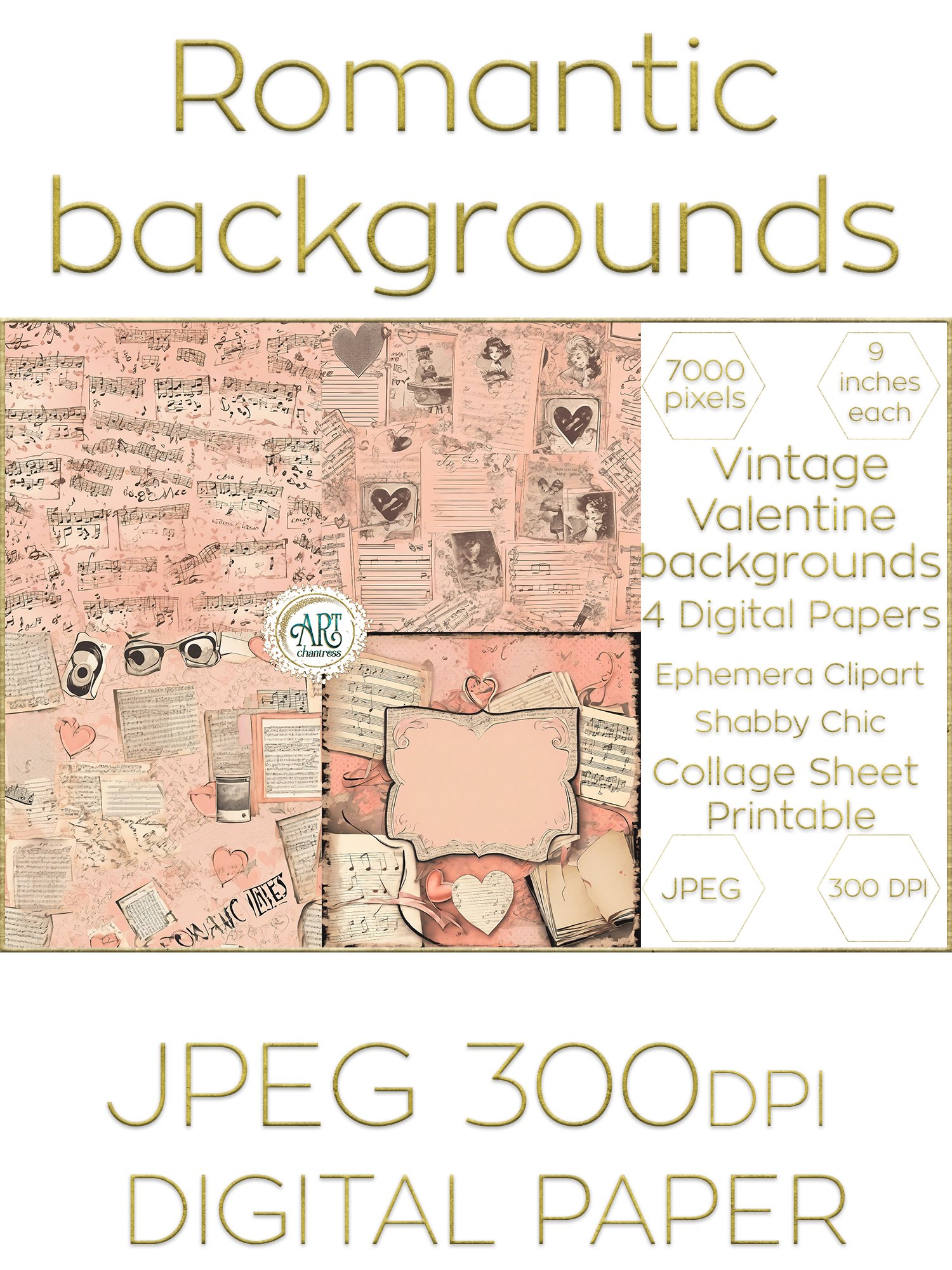 Watercolor Vintage Valentine Digital Paper Shabby (3000771)