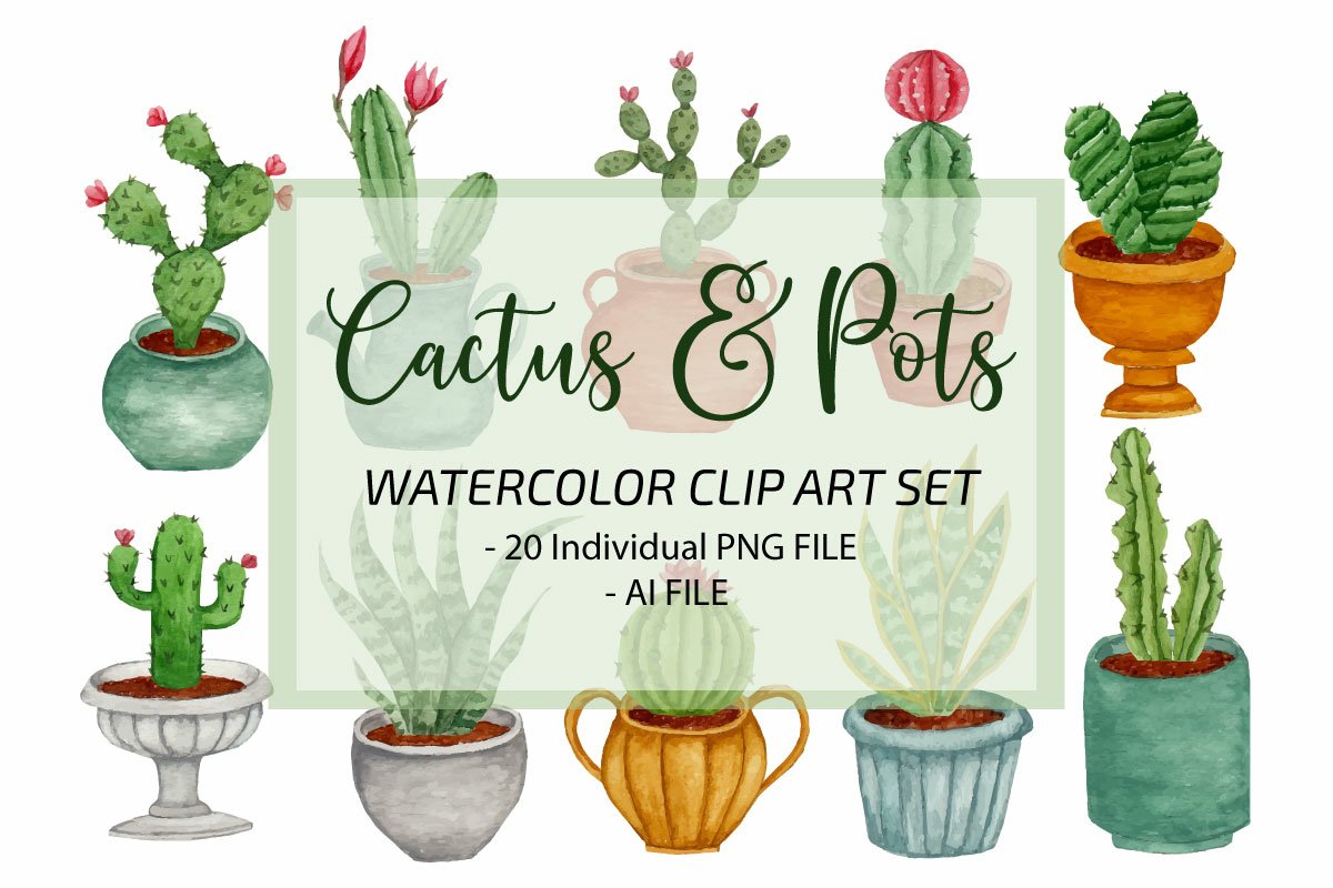 Cactus Plant Clip Art Set Watercolor