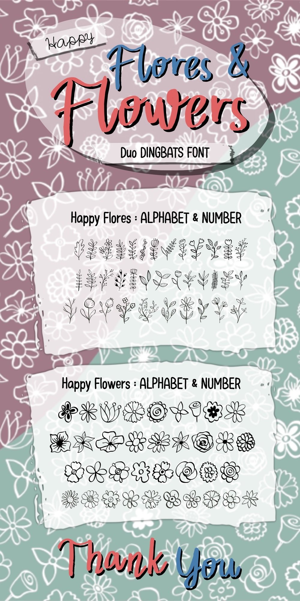 Happy Flores & Flowers Duo Decorative Fonts