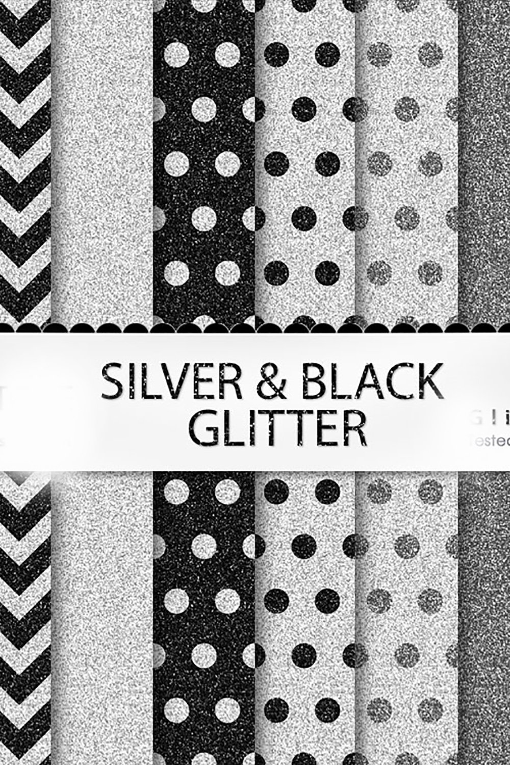 Silver & Black Glitter, Glitter Textures, Paper Pack