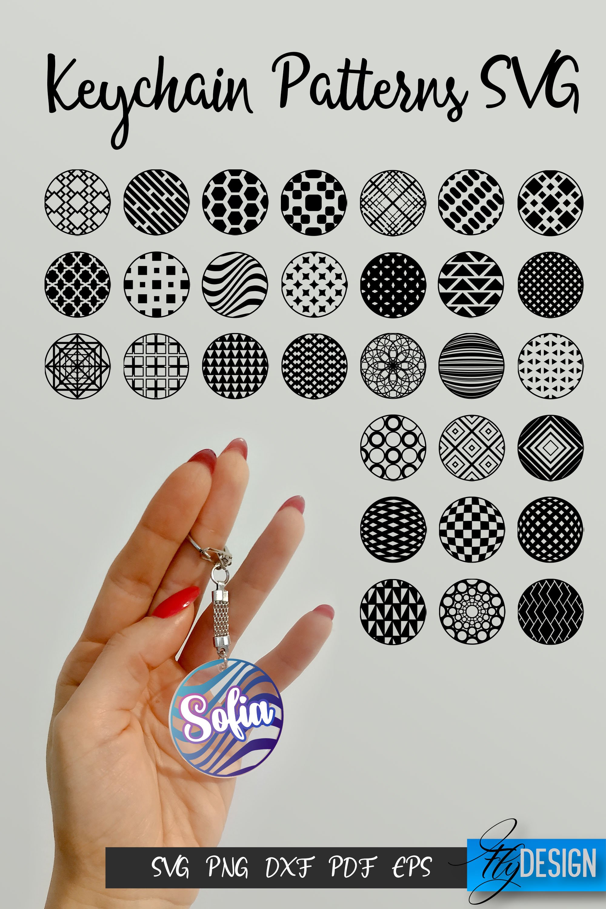 Keychain Patterns SVG. Round Acrylic Keychain (1513080)