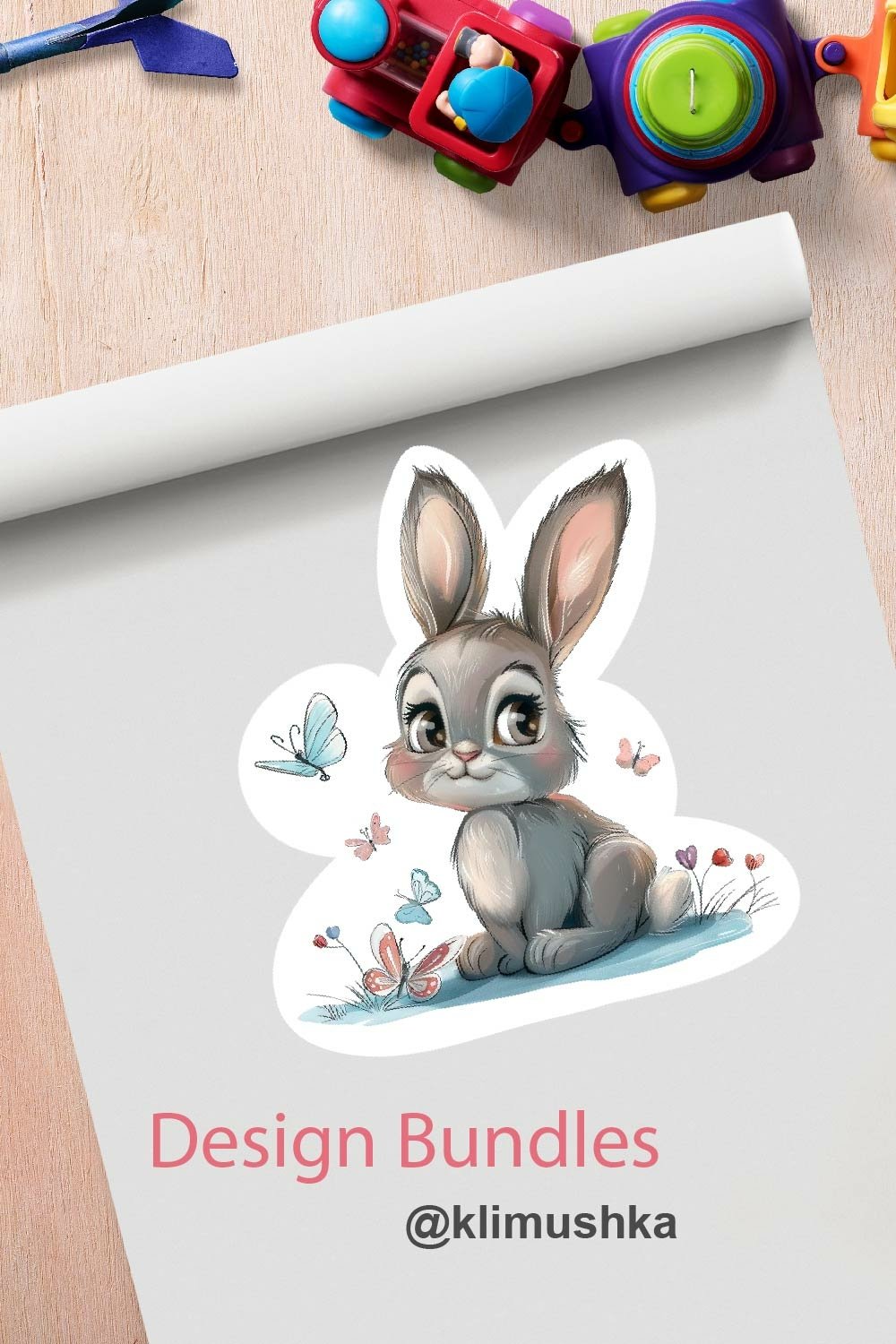 Bunny with spring flowers sticker| Printable Sticker Sheet