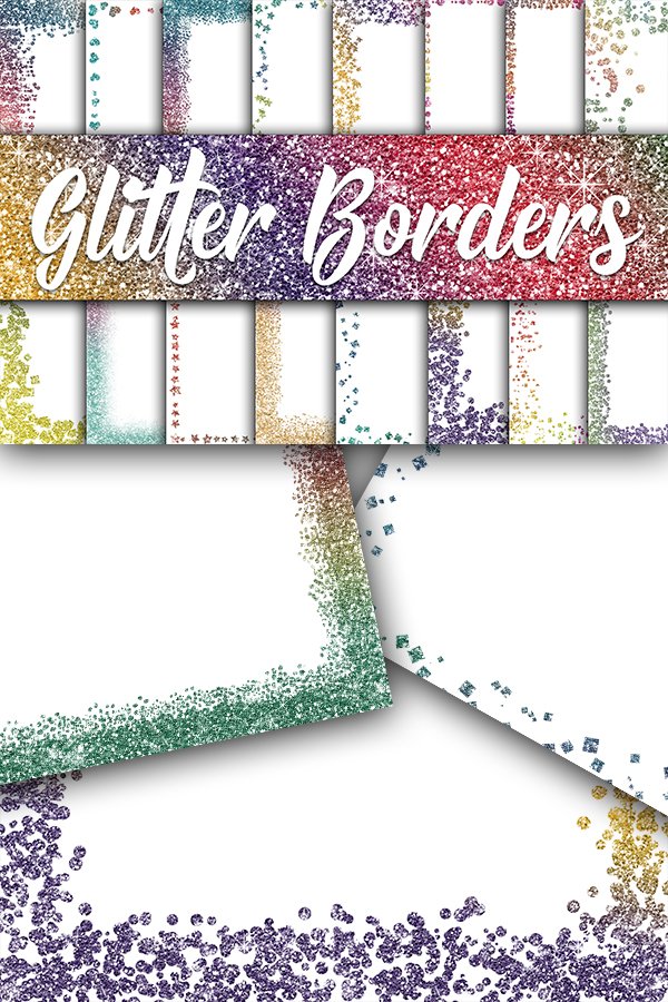 Rainbow Glitter Borders Digital Paper (37332)