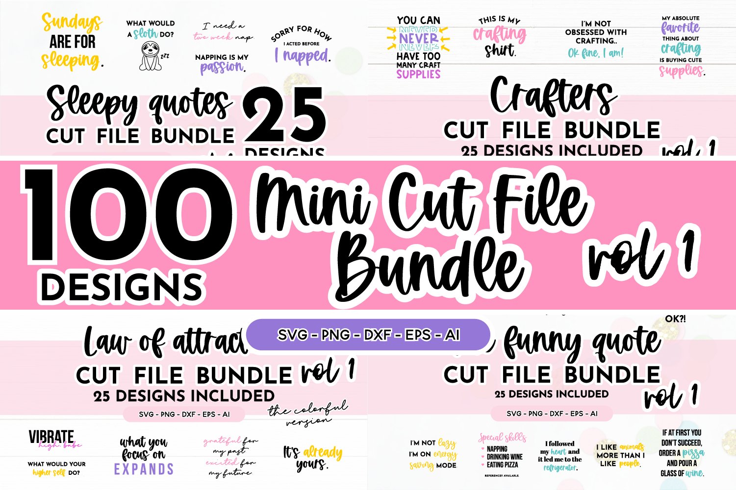 100 Designs - Mini Cut File SVG Bundle Volume 1 Colorful SVG