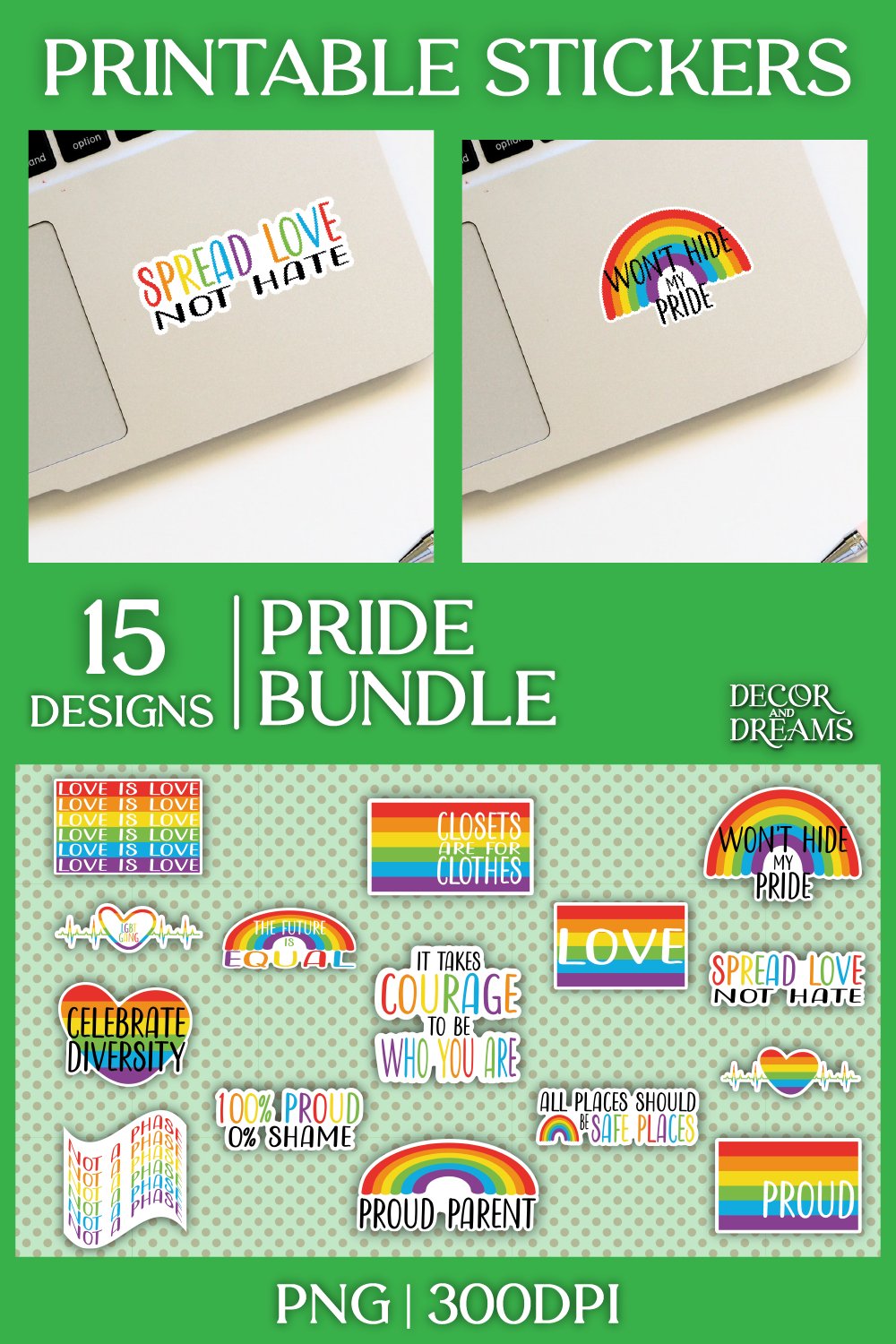 Pride Stickers Bundle, Gay Pride Printable Stickers