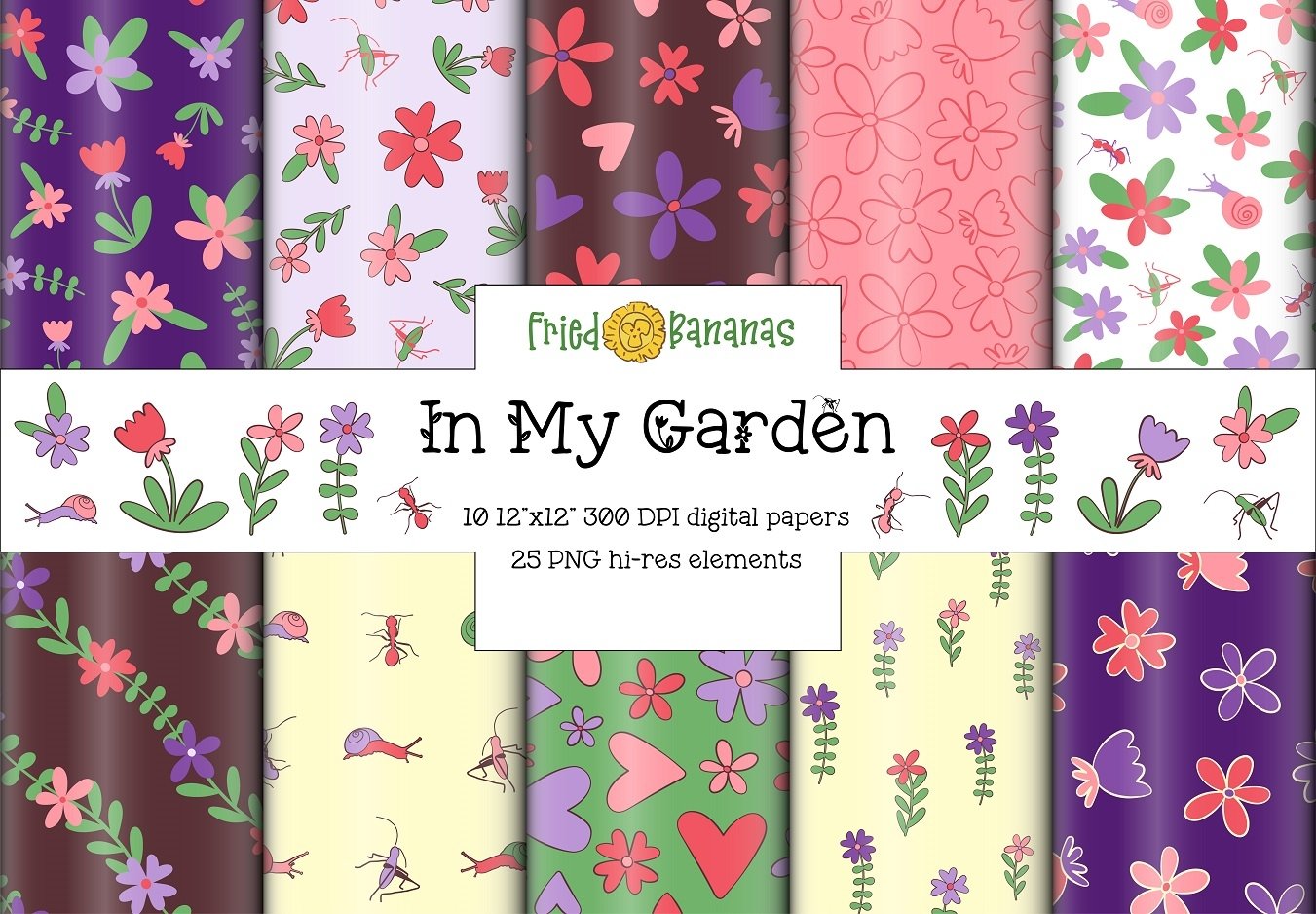 Cute Floral Garden Paper Pack instant download, (1201872)