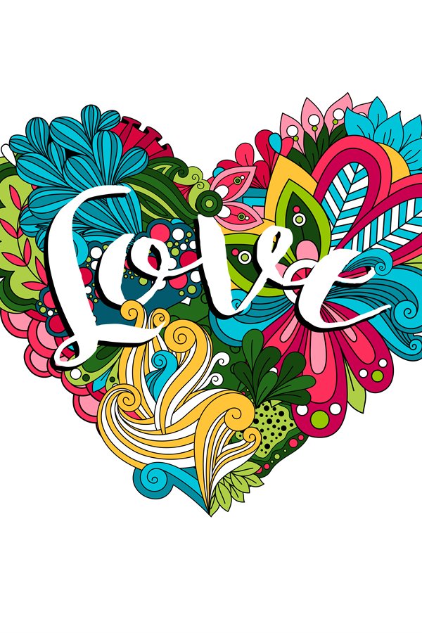 Heart shape with flowers and text