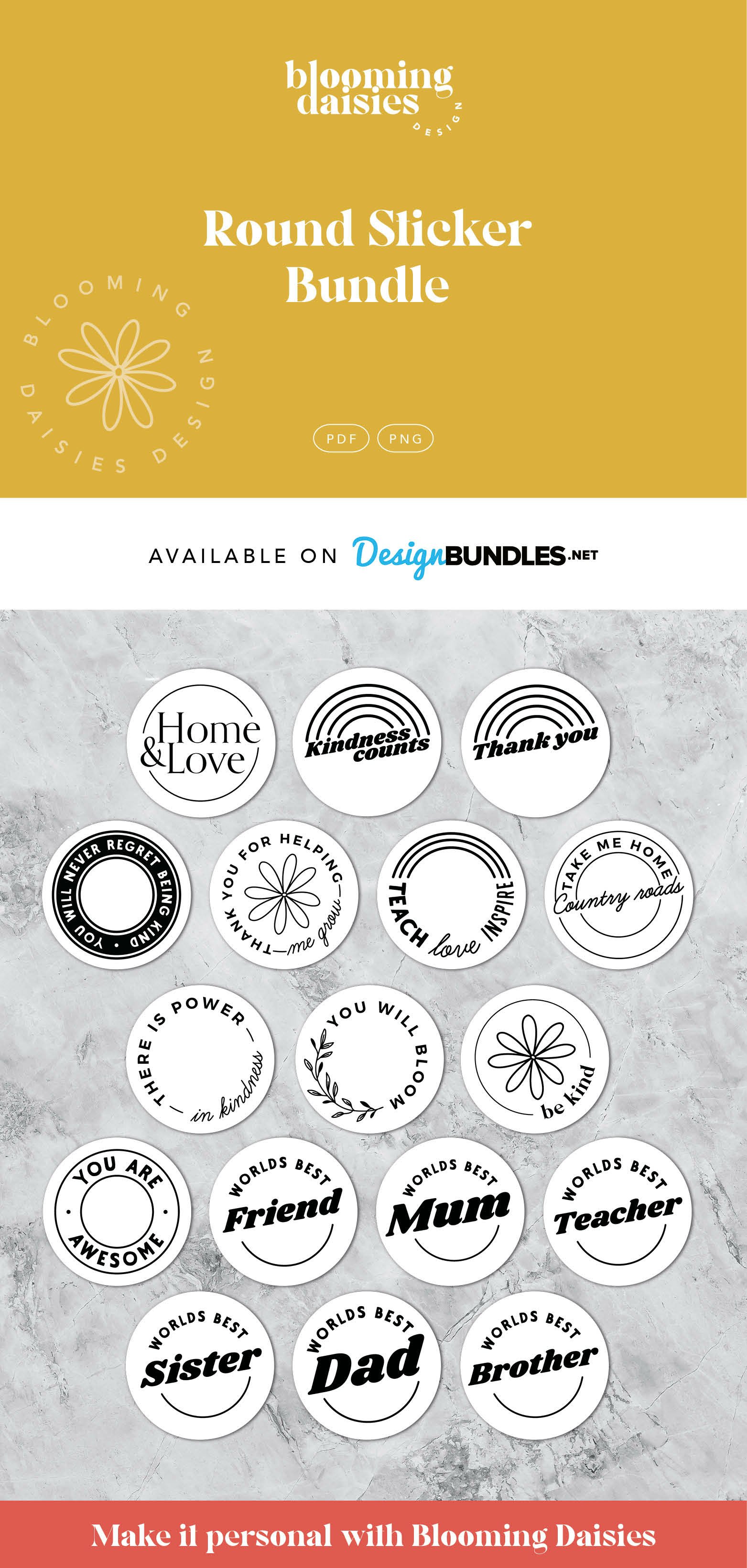 Black and White Round Sticker Sheet, 17x designs