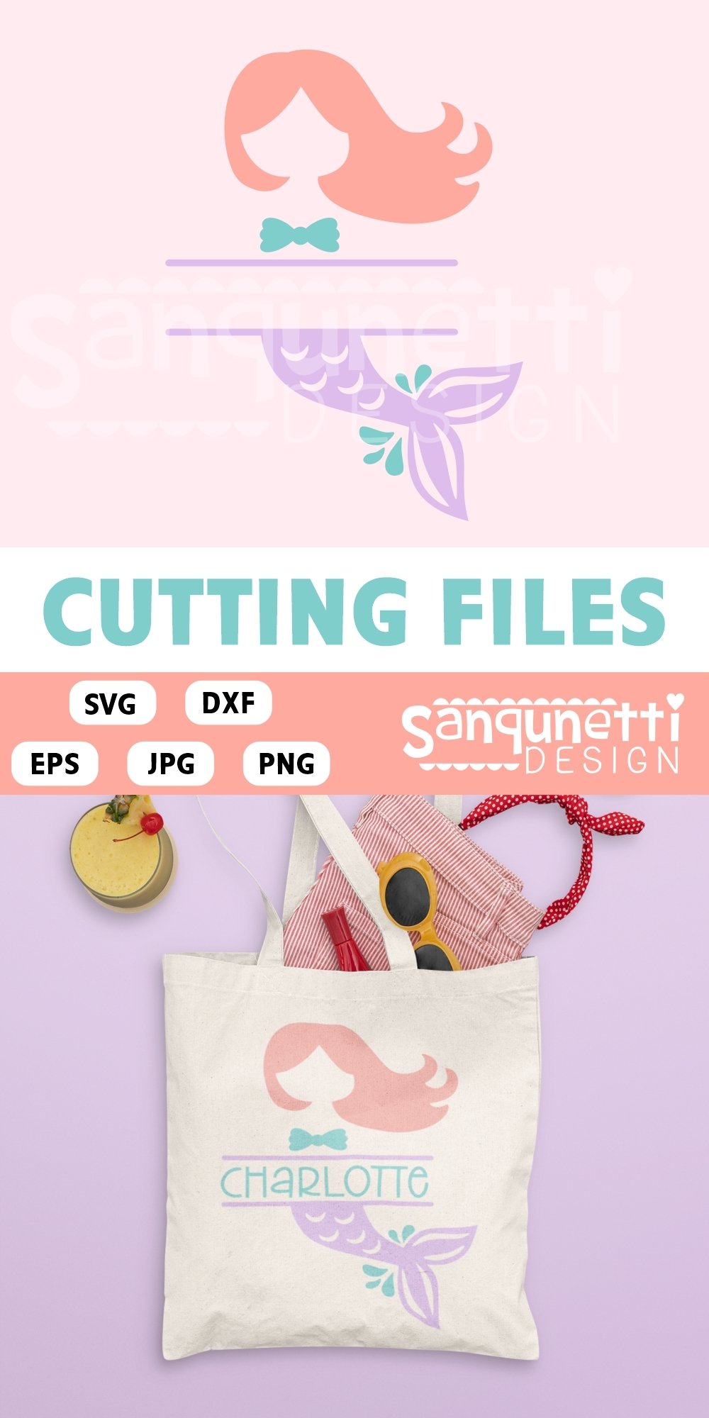 Mermaid Name Frame SVG, Mermaid split design