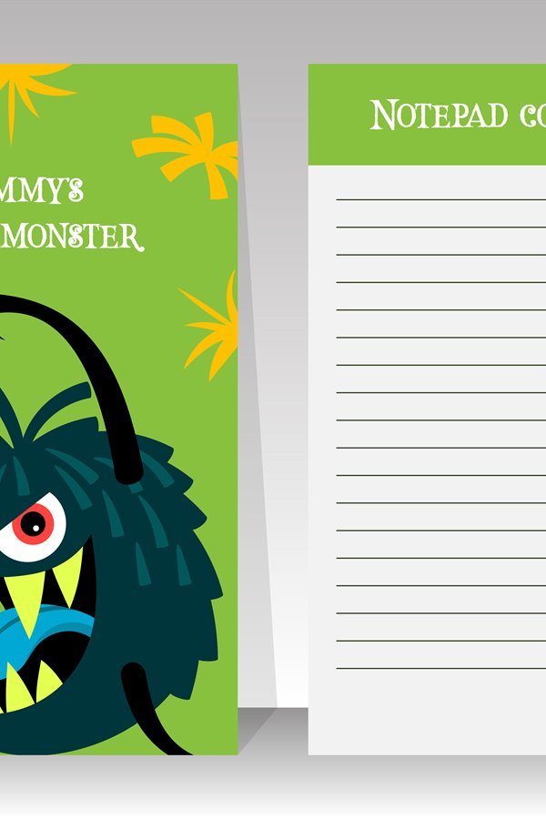 Cute green notebook template with monster