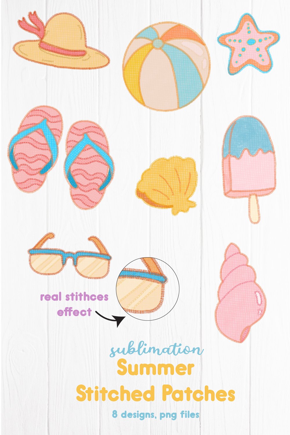 Sublimation Summer Stitched Patches, Vacation Set