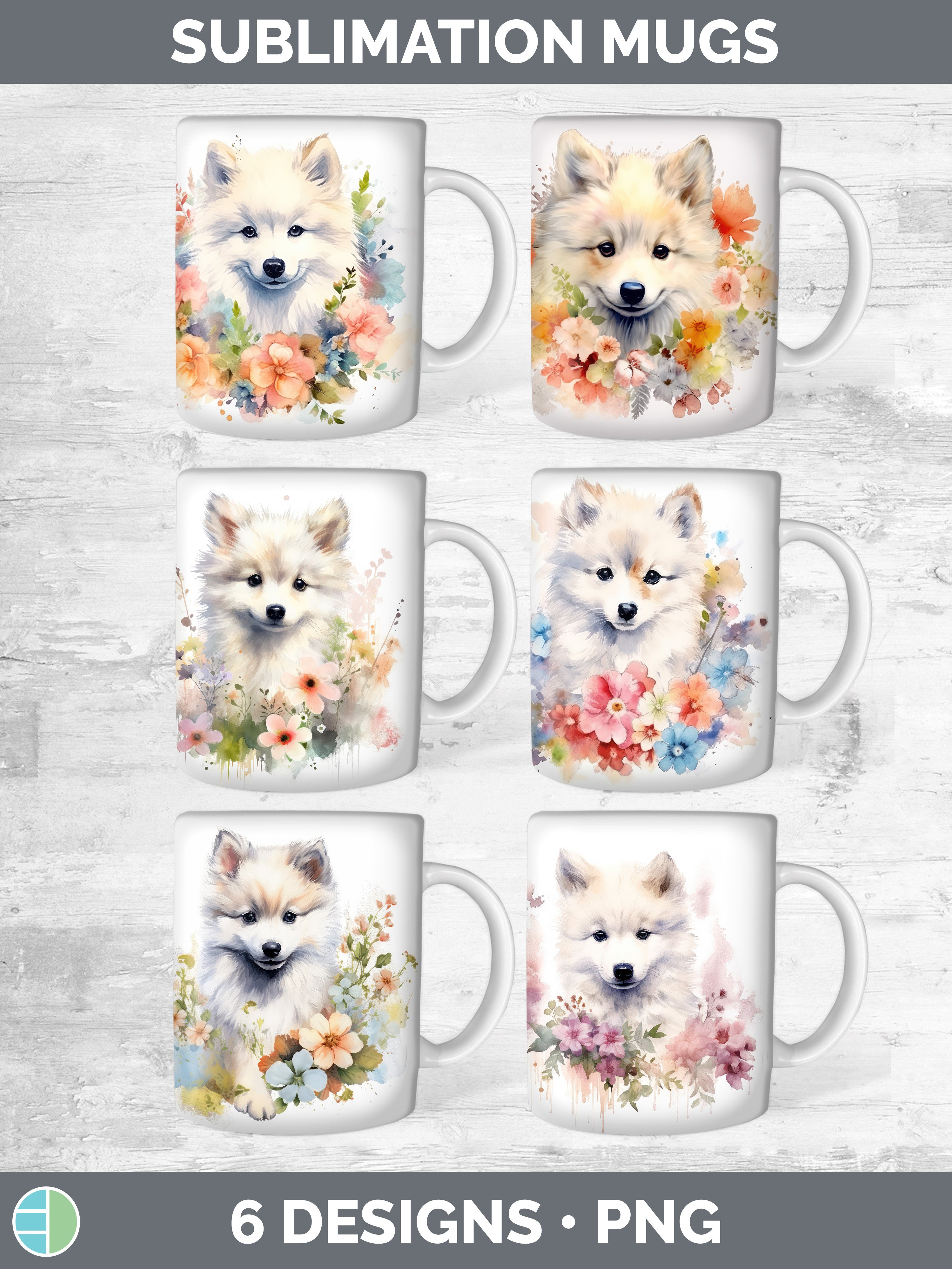 Watercolor American Eskie Dog Mug Wrap | Sublimation Coffee
