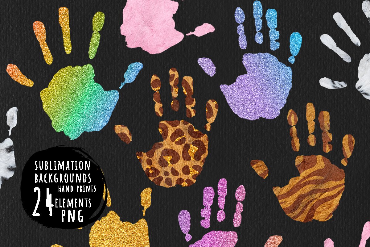 24 glitter hand print sublimation