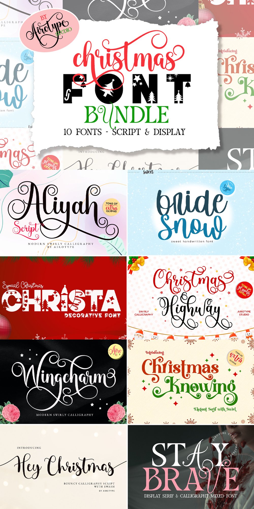Christmas Font Bundle - Handwritten Script and (2200274)