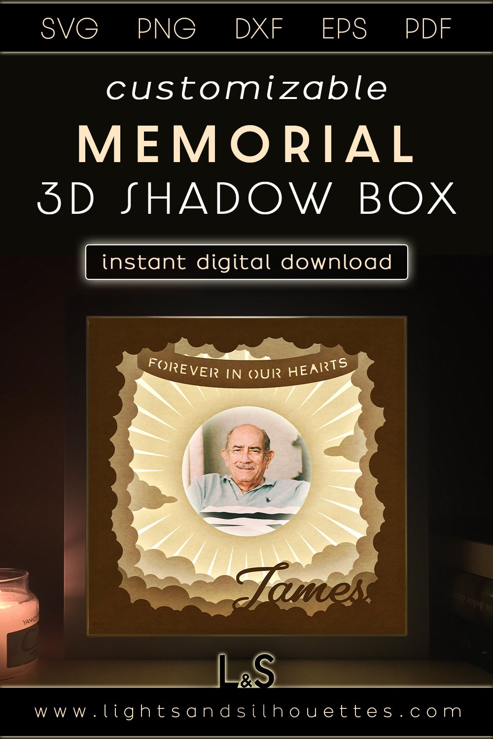 Customizable Memorial Shadow Box | Photo Frame Svg