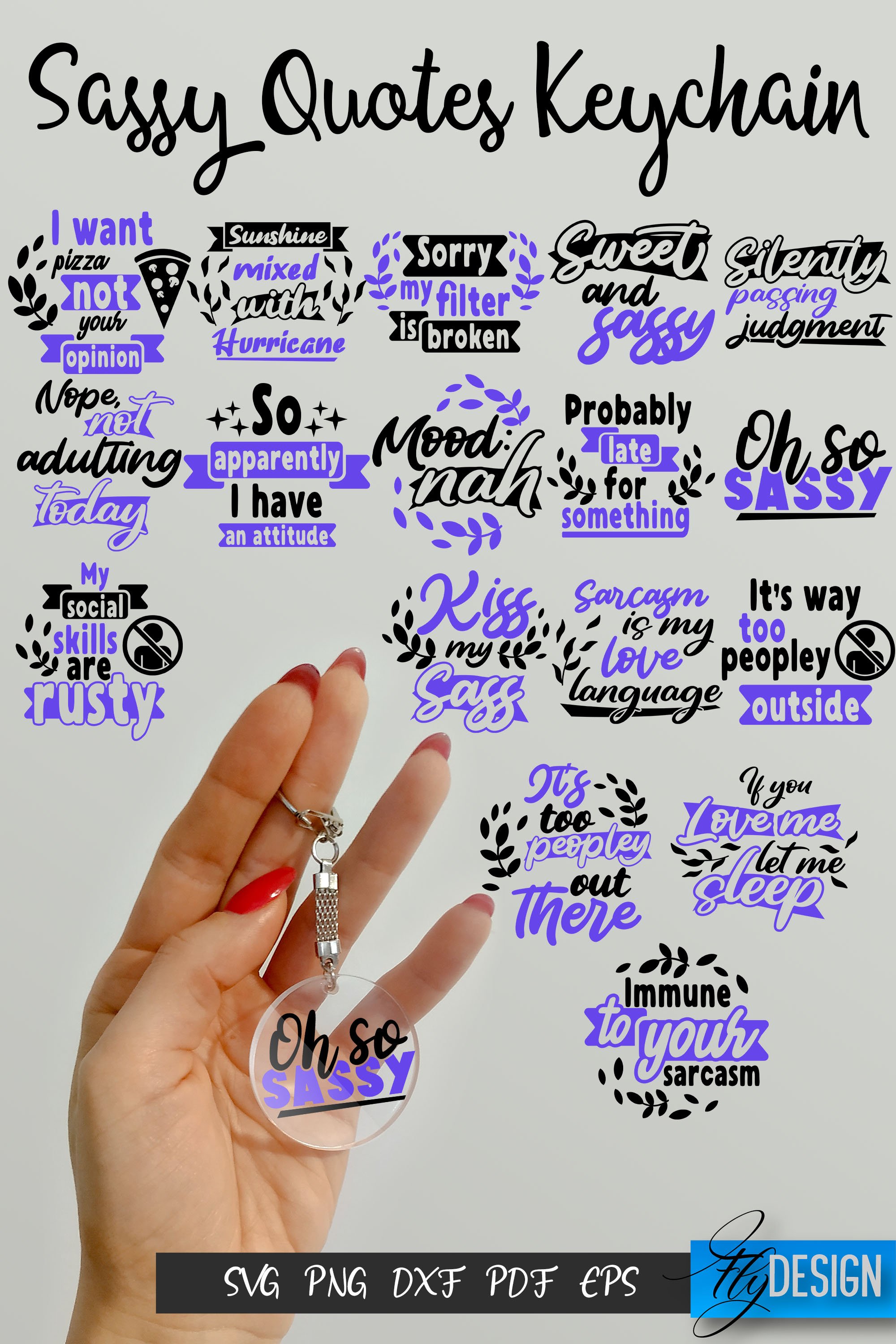 Sassy Keychain SVG Bundle,Sarcastic SVG, Round (1721737)