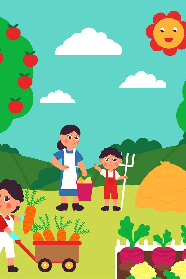 Autumn harvest characters. Fall season garden, farmer with b