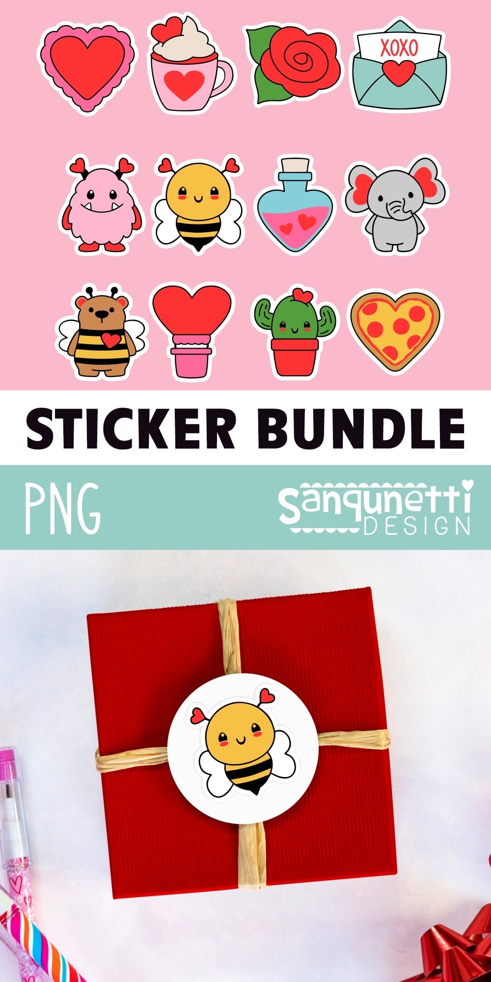 Sweet and Cute Valentine's Day Digital PNG Stickers