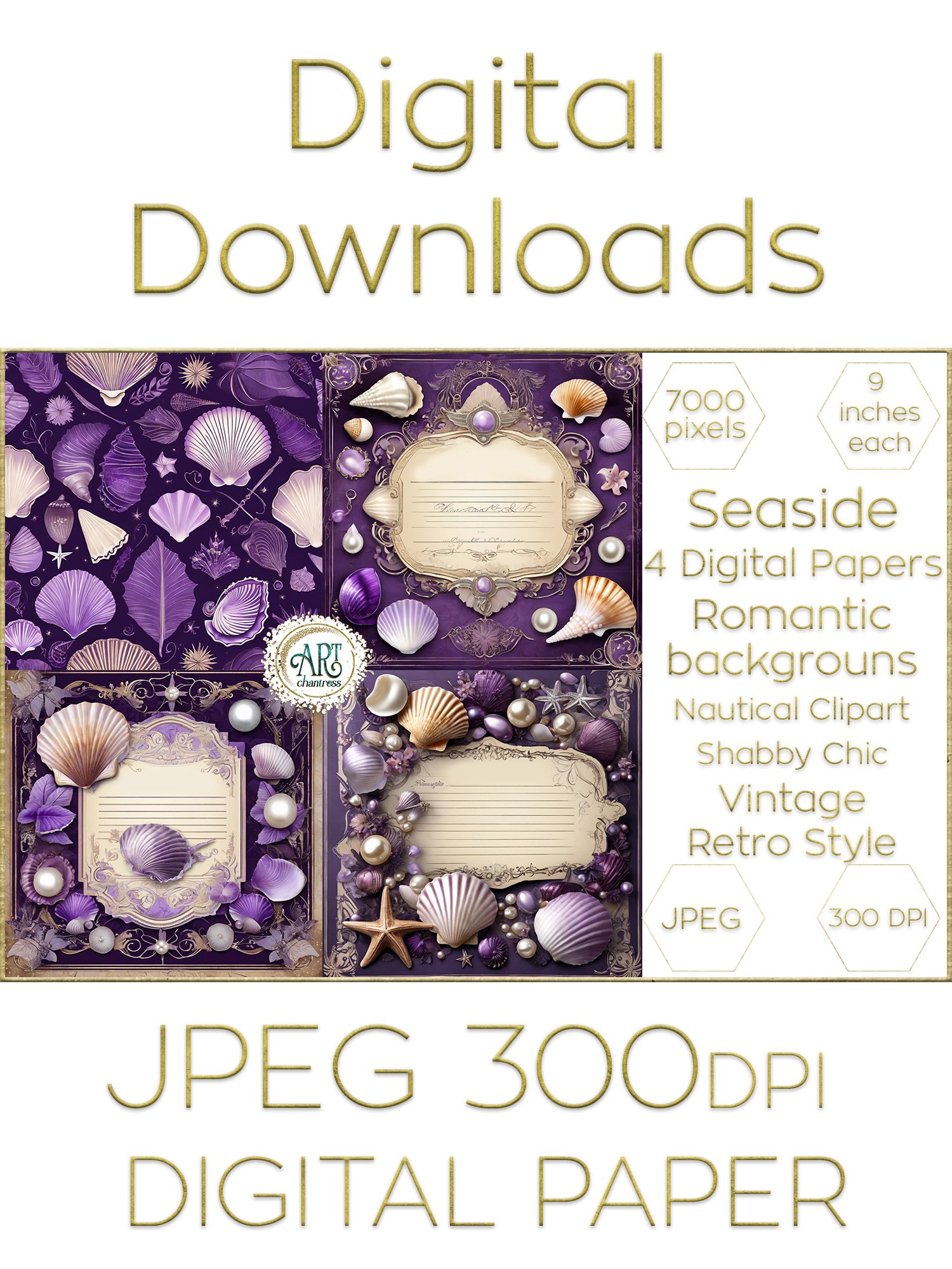 Vintage Cosy Beach Seaside Romantic Digital Papers (3972059)