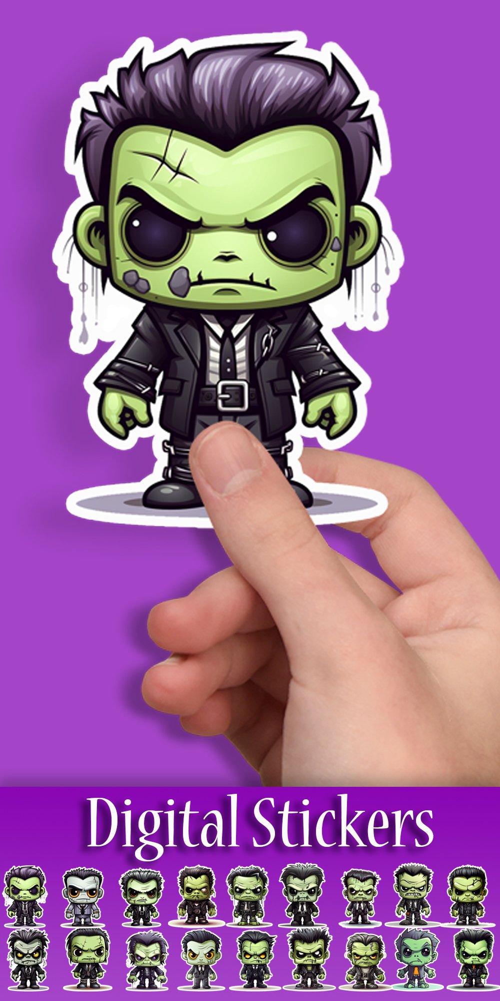 Cute Frankenstein Halloween Stickers Bundle - 20 Unique PNGs