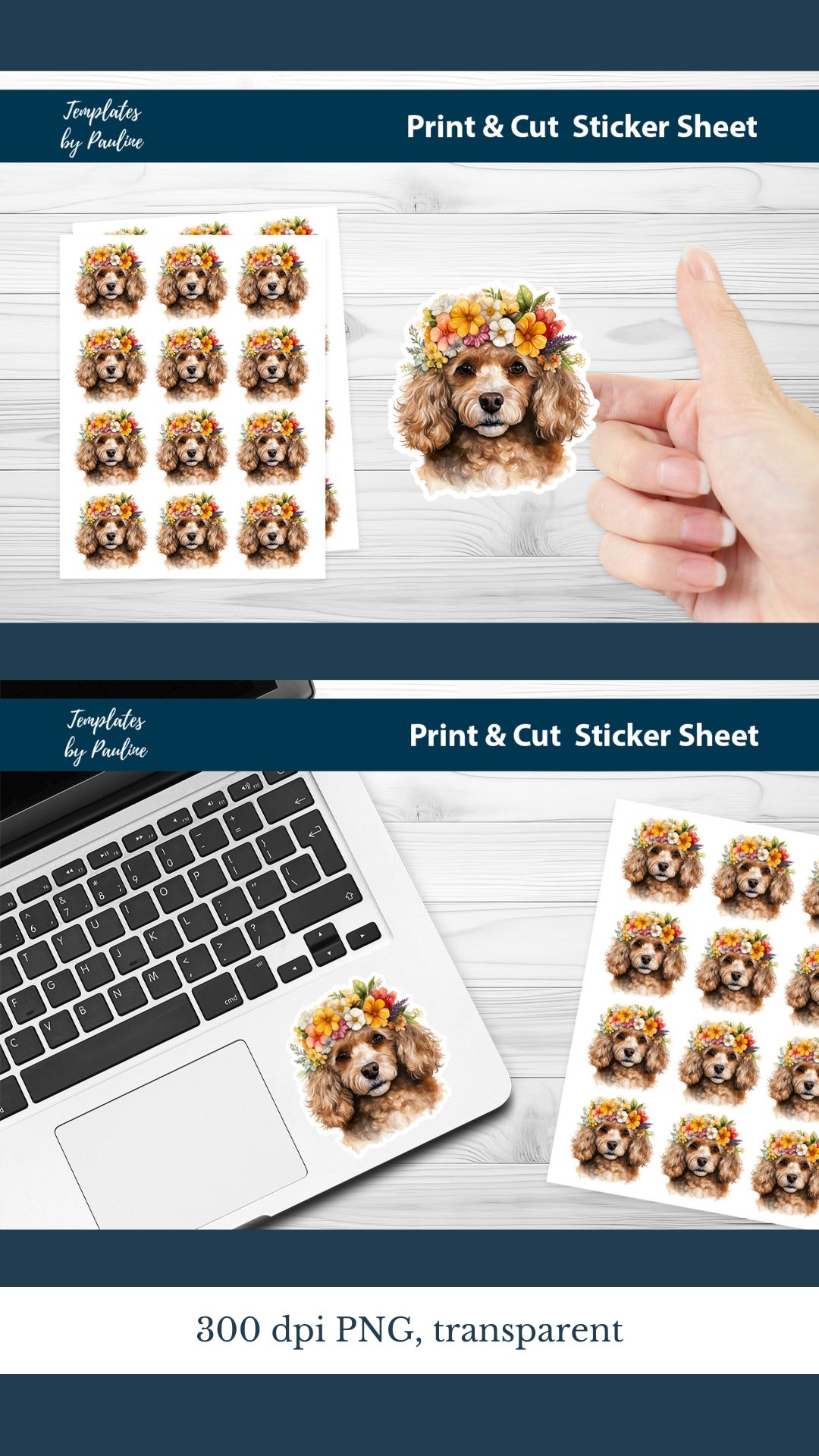 Apricot Poodle Printable Sticker Sheet, Dog Digital Sticker