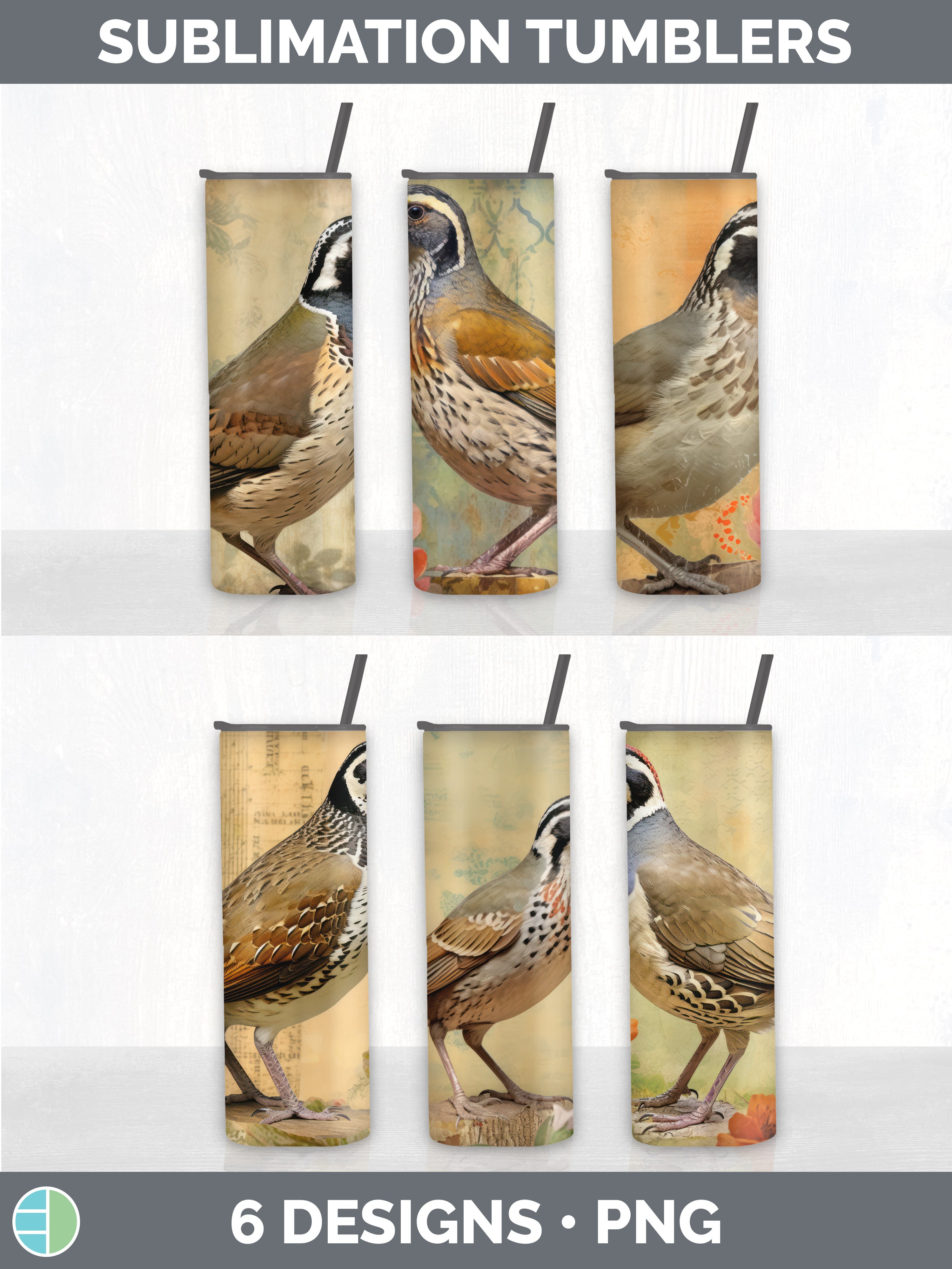 Vintage Quail Bird Tumbler | Sublimation 20 oz Skinny Tumble
