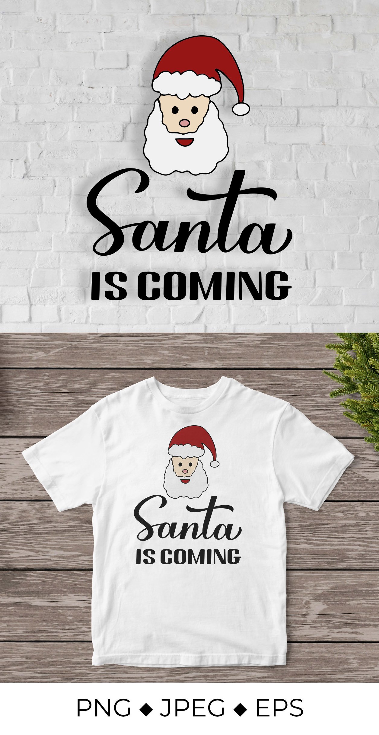 Santa is coming lettering. Christmas quote typography PNG