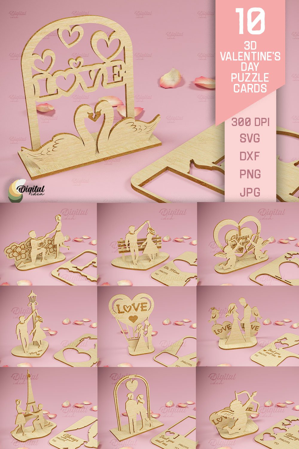 3D Valentine's Day Puzzle Card. Bundle. Lasercut Design