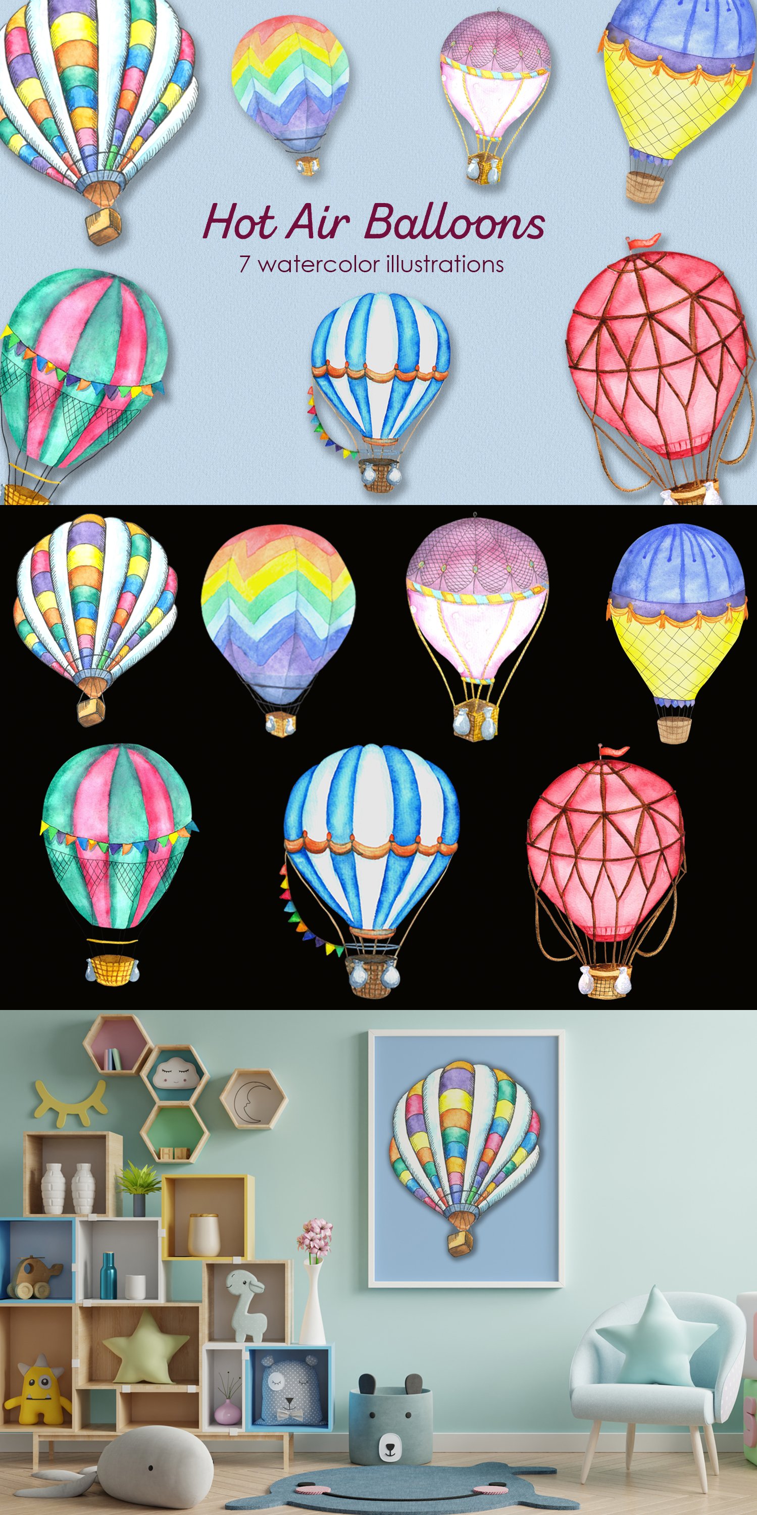 Watercolor Hot Air Balloons (2485919)